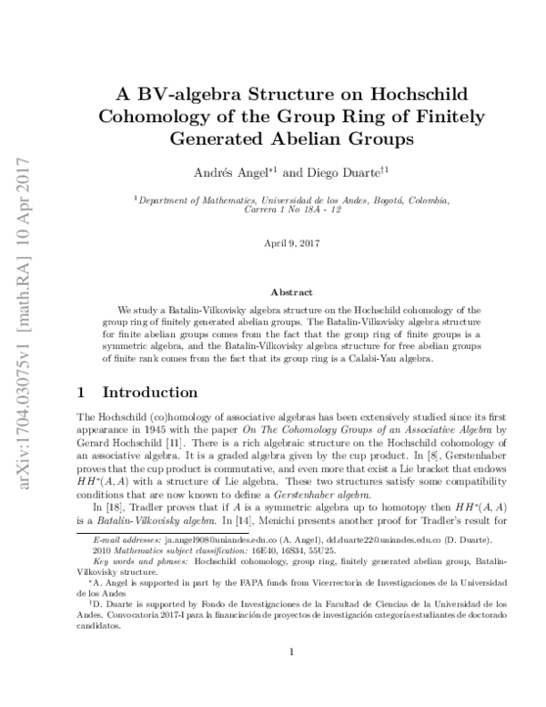 (PDF) A BV-algebra Structure on Hochschild Cohomology of the Group Ring ...
