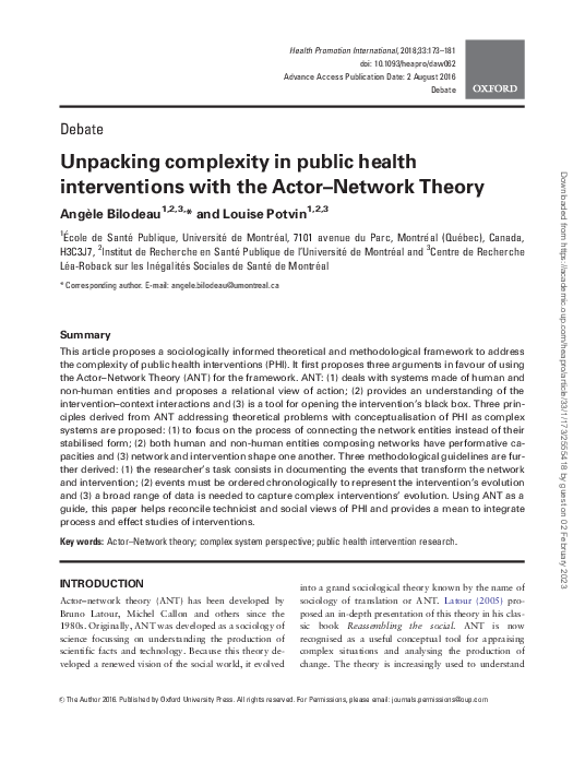 (PDF) Unpacking complexity in public health interventions with the ...