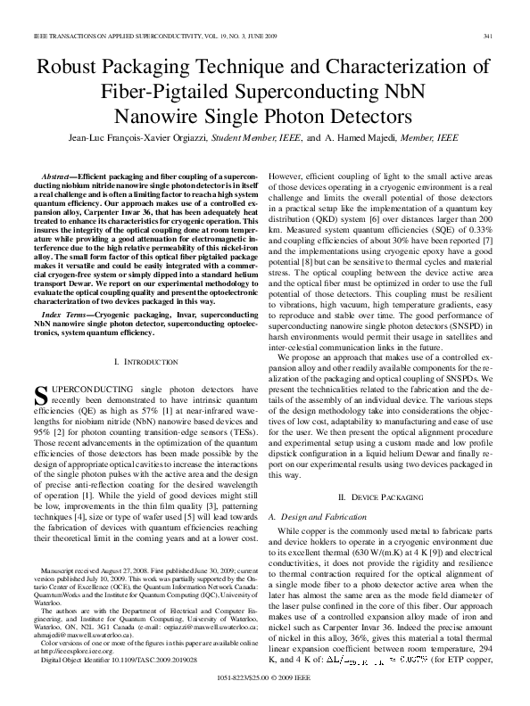 (PDF) Robust Packaging Technique and Characterization of Fiber-Pigtailed Superconducting NbN ...
