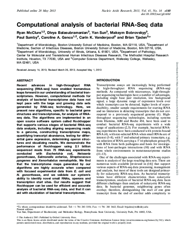(PDF) Computational analysis of bacterial RNA-Seq data