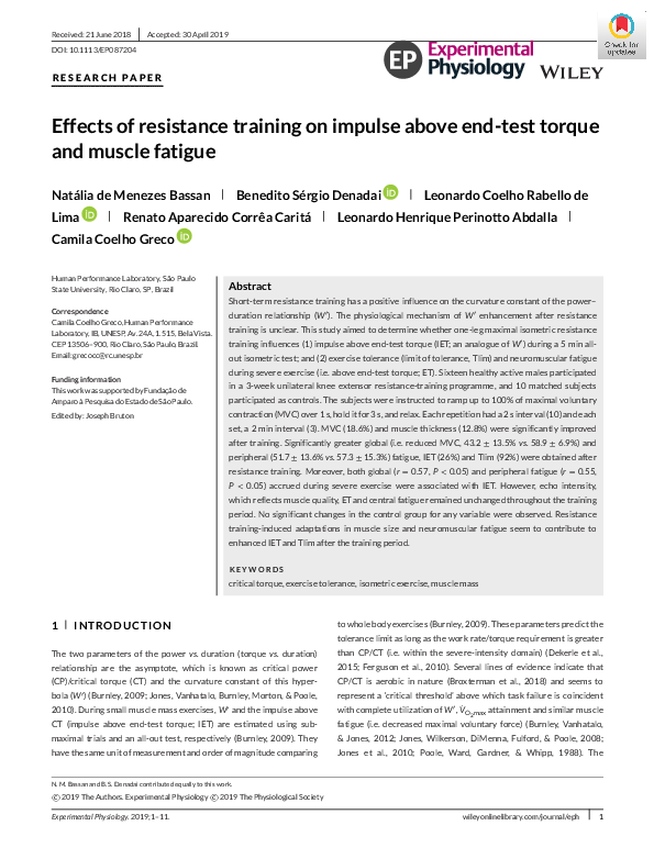 (PDF) Effects of resistance training on impulse above end‐test torque ...