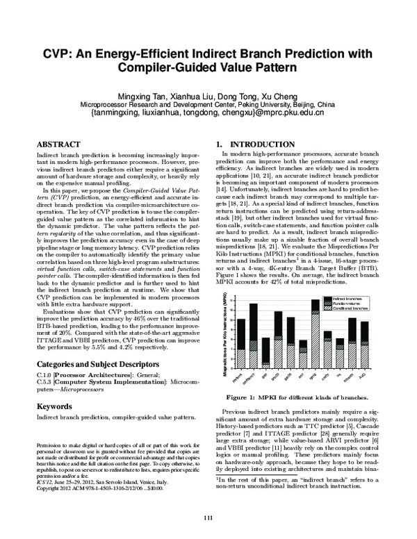 (PDF) CVP: an energy-efficient indirect branch prediction with compiler-guided value pattern