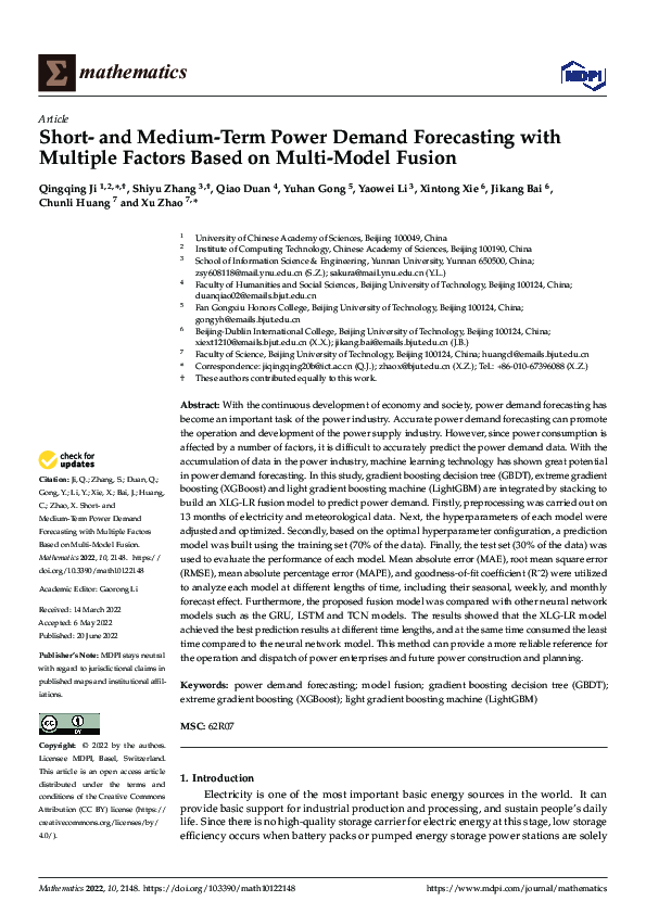 (PDF) Short- and Medium-Term Power Demand Forecasting with Multiple Factors Based on Multi-Model ...