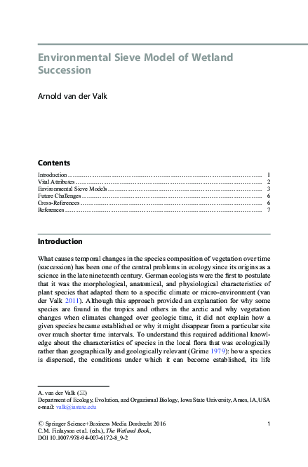 (PDF) Environmental Sieve Model of Wetland Succession