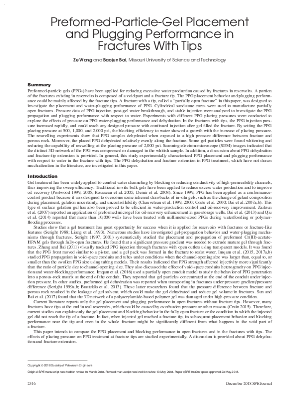 Pdf Preformed Particle Gel Placement And Plugging Performance In Fractures With Tips