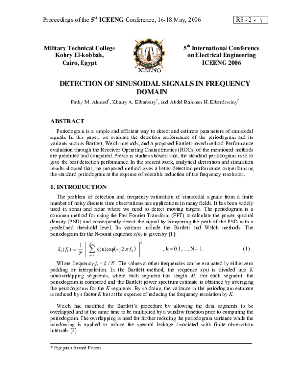 (PDF) Detection of Sinusoidal Signals in Frequency Domain