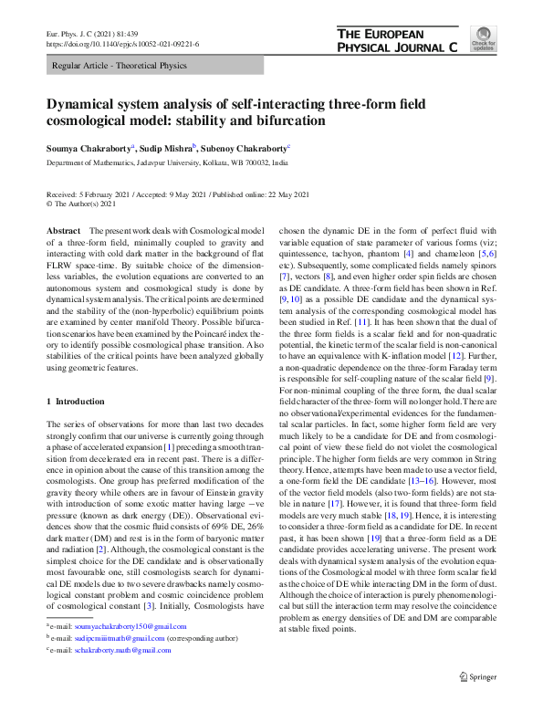 (PDF) Dynamical system analysis of self-interacting three-form field ...