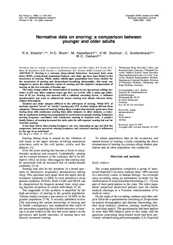 (PDF) Normative data on snoring: a comparison between younger and older ...