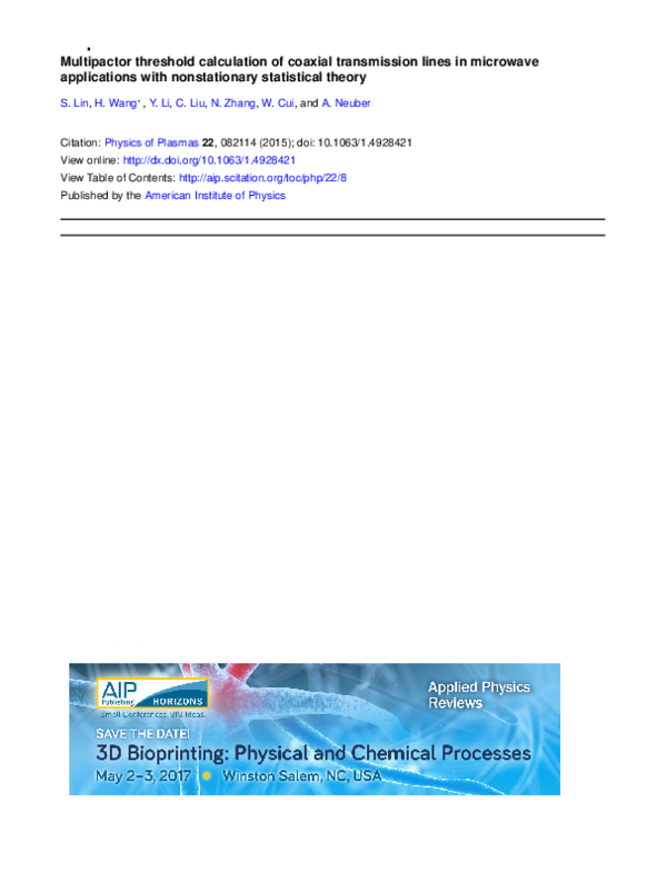 (PDF) Multipactor threshold calculation of coaxial transmission lines in microwave applications ...