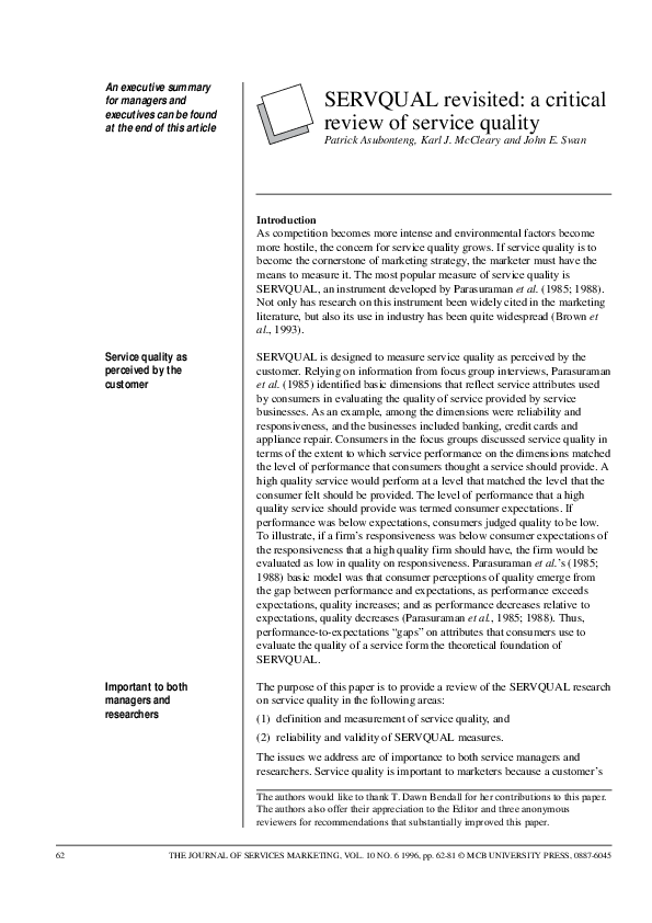 (PDF) SERVQUAL revisited: a critical review of service quality