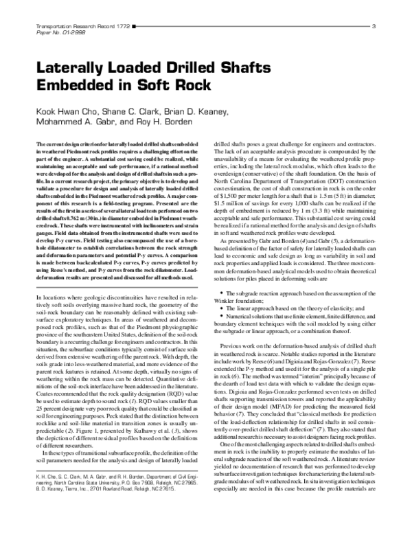 (PDF) Laterally Loaded Drilled Shafts Embedded in Soft Rock