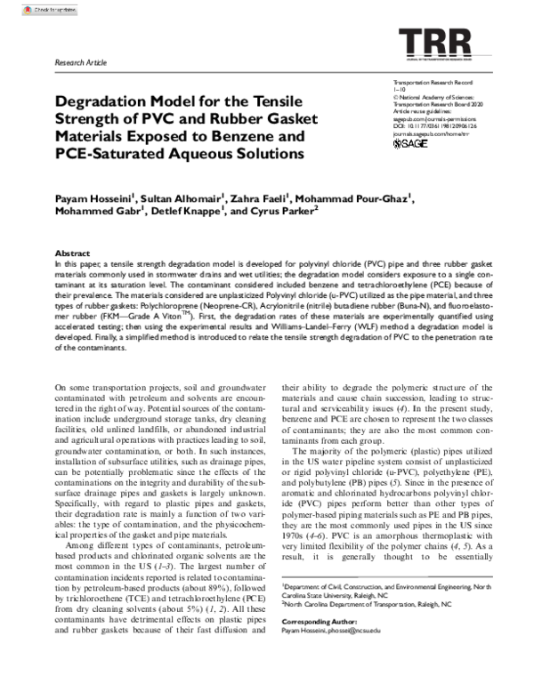 (PDF) Degradation Model for the Tensile Strength of PVC and Rubber ...