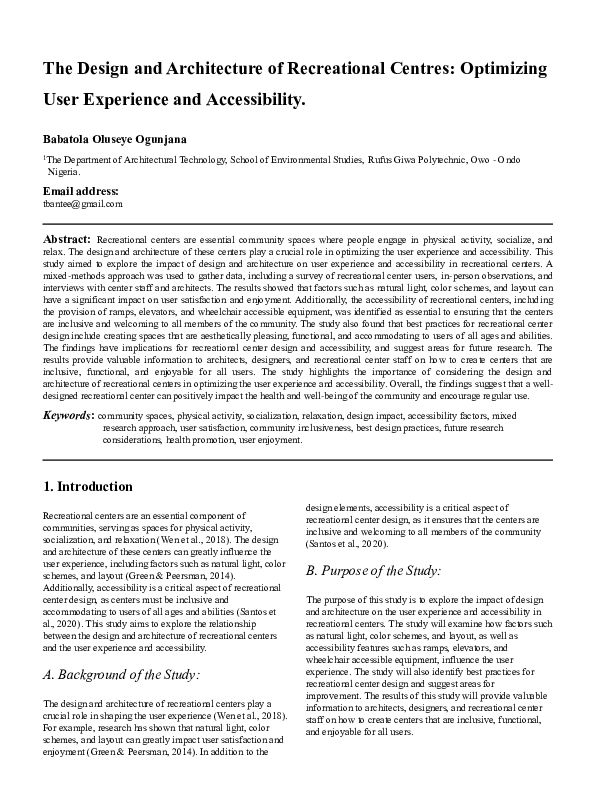 (PDF) The Design and Architecture of Recreational Center: Optimizing User Experience and ...