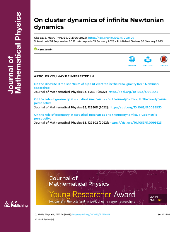 (PDF) On cluster dynamics of infinite Newtonian dynamics