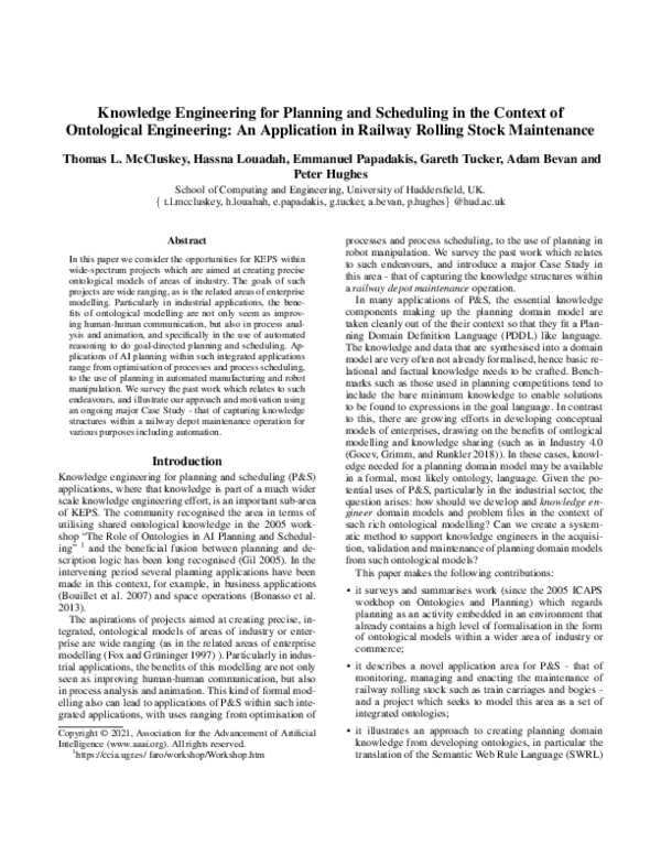 (PDF) Knowledge Engineering for Planning and Scheduling