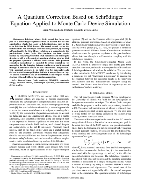 (PDF) A quantum correction based on schrodinger equation applied to Monte Carlo device simulation