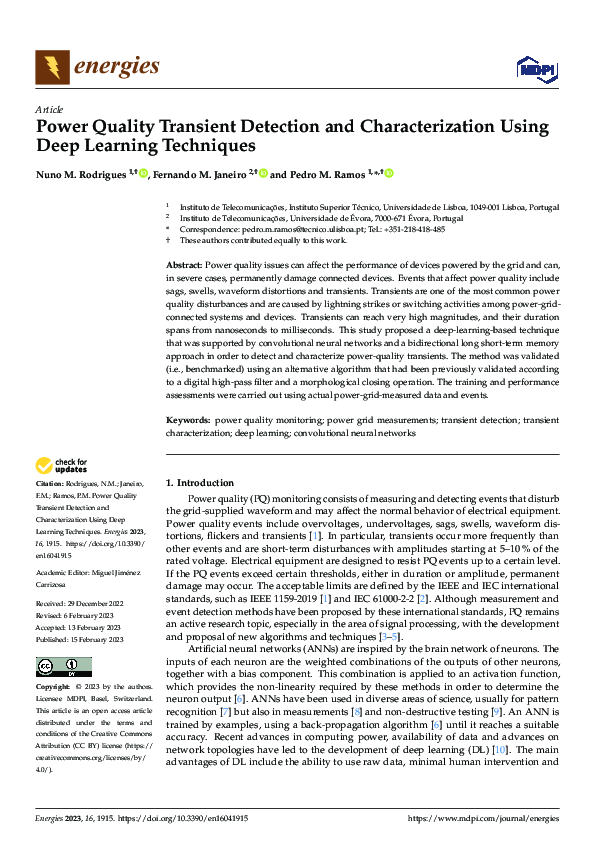 (PDF) Power Quality Transient Detection and Characterization Using Deep Learning Techniques