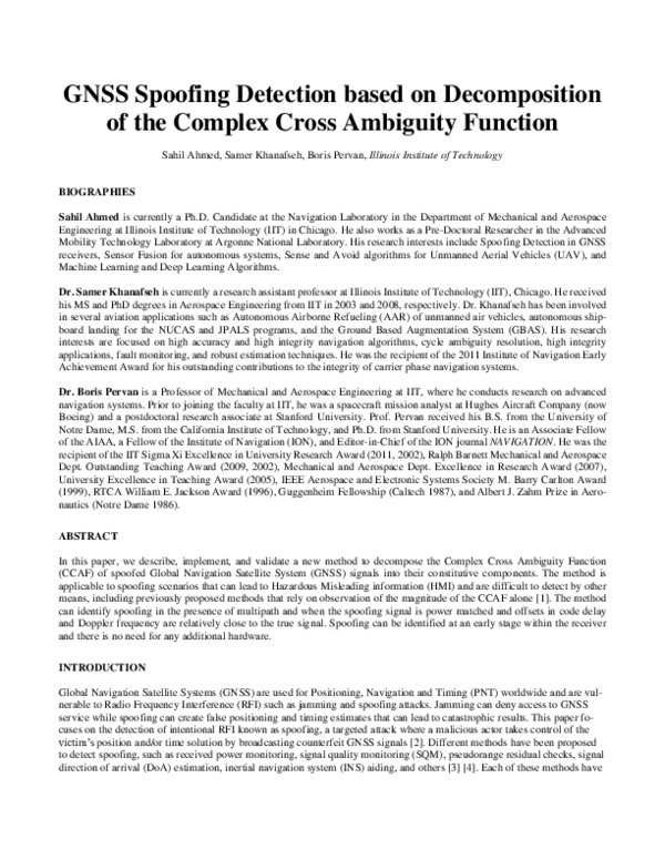 (PDF) GNSS Spoofing Detection based on Decomposition of the Complex Cross Ambiguity Function