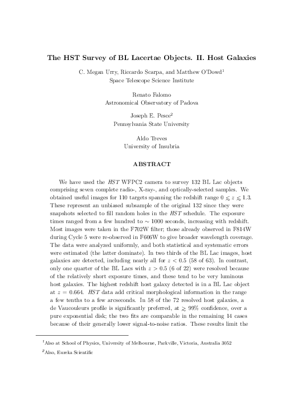 (PDF) The HST Survey of BL Lacertae Objects; 2, Host Galaxies ...