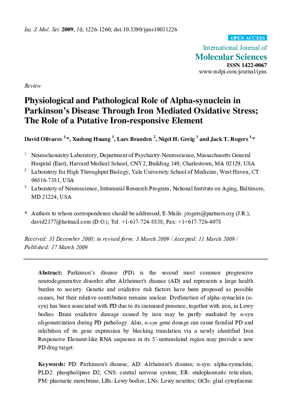 (PDF) Alpha-Synuclein and Iron-Related Oxidative Stress in Parkinson's