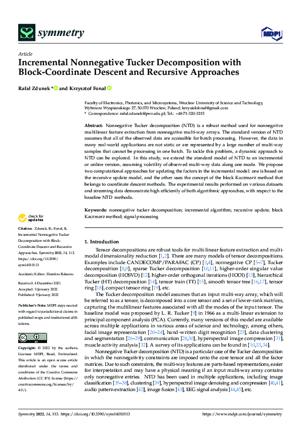 Pdf Incremental Nonnegative Tucker Decomposition With Block Coordinate Descent And Recursive