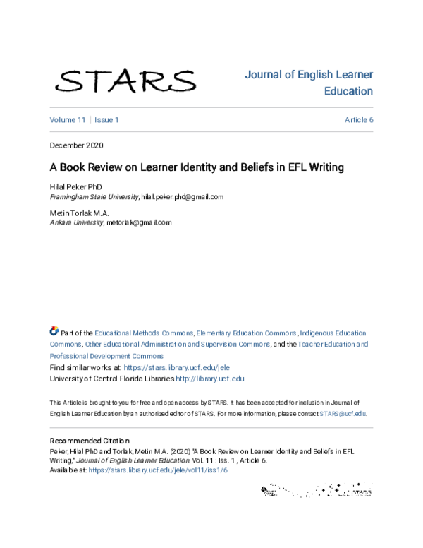 (PDF) A Book Review on Learner Identity and Beliefs in EFL Writing