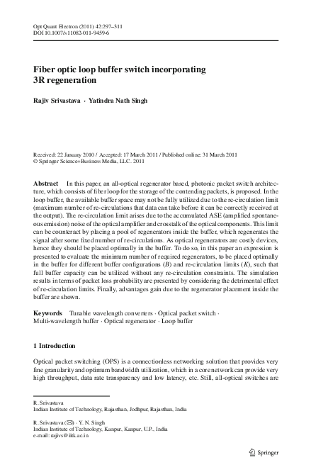 (PDF) Fiber optic loop buffer switch incorporating 3R regeneration