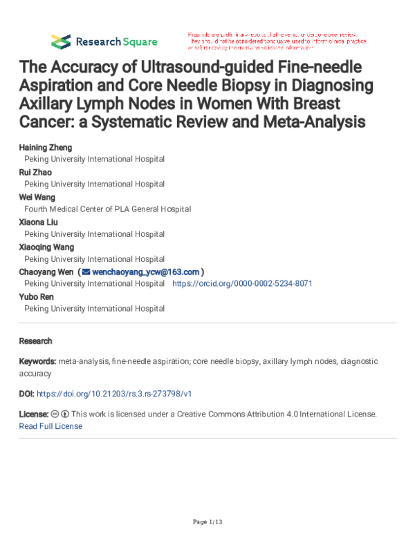 (PDF) The Accuracy of Ultrasound-guided Fine-needle Aspiration and Core Needle Biopsy in ...