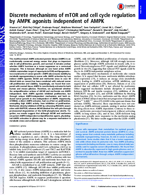 (PDF) Discrete mechanisms of mTOR and cell cycle regulation by AMPK ...