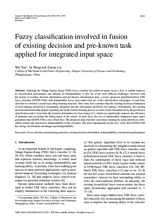 (PDF) Fuzzy classification involved in fusion of existing decision and pre-known task applied ...