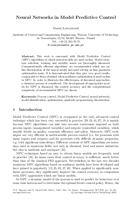 (PDF) Neural networks for model predictive control