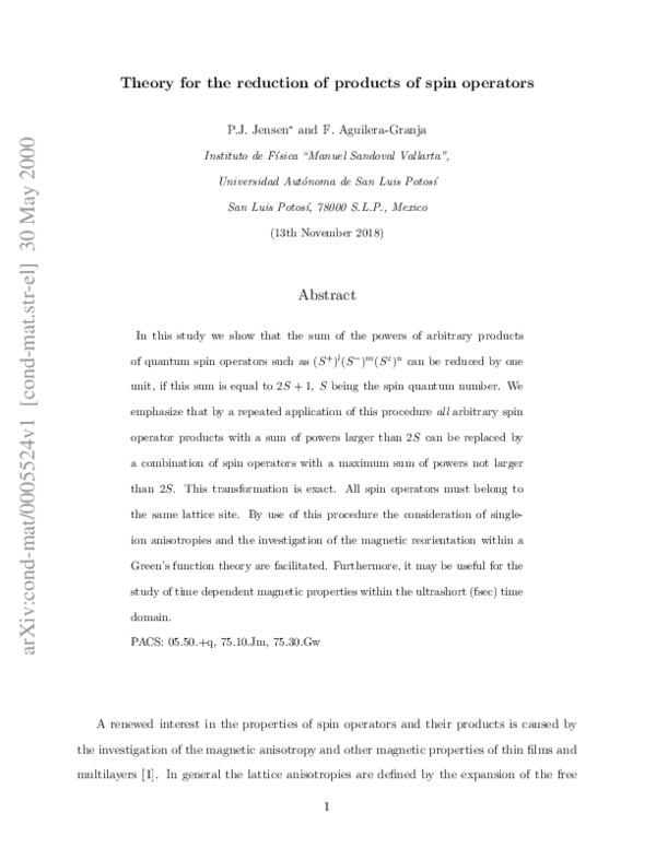 (PDF) Theory for the reduction of products of spin operators