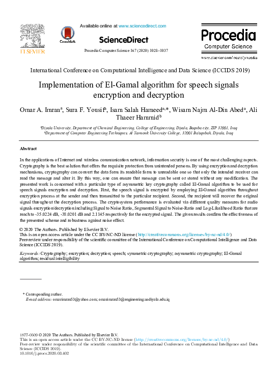 Pdf Implementation Of El Gamal Algorithm For Speech Signals 1116