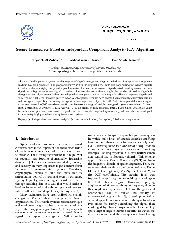 (PDF) Secure Transceiver Based on Independent Component Analysis (ICA ...
