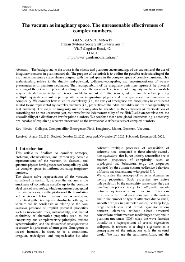 (PDF) The vacuum as imaginary space. The unreasonable effectiveness of ...