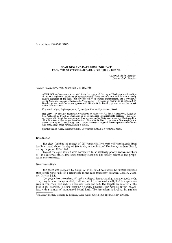 (PDF) Some new and rare Euglenophyce from the State of São Paulo ...