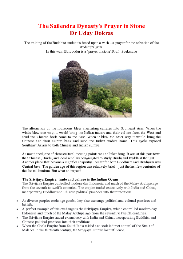 (DOC) The Sailendra Dynasty's Prayer in Stone Dr Uday Dokras | Dr. Uday ...