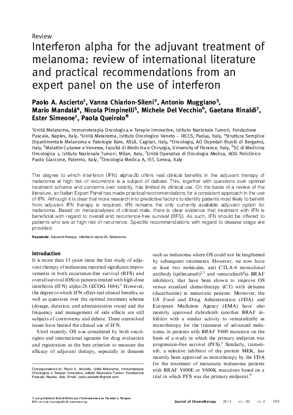 (PDF) Interferon alpha for the adjuvant treatment of melanoma: review ...