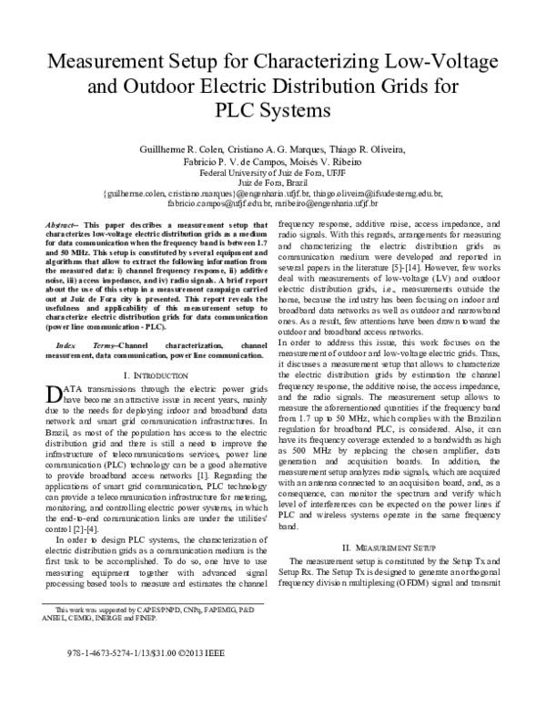 (PDF) Measurement setup for characterizing low-voltage and outdoor electric distribution grids ...