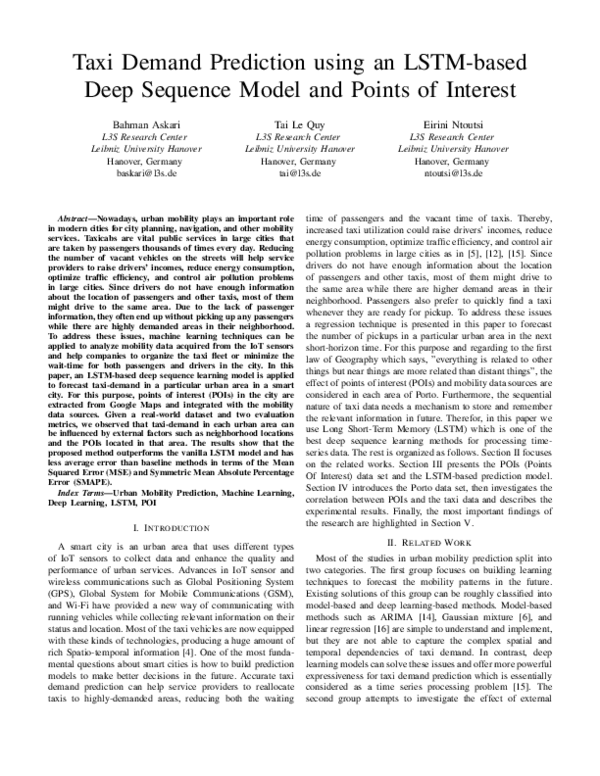 (PDF) Taxi Demand Prediction using an LSTM-Based Deep Sequence Model and Points of Interest
