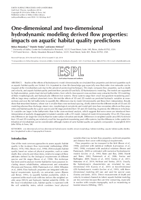 Pdf One Dimensional And Two Dimensional Hydrodynamic Modeling Derived Flow Properties Impacts