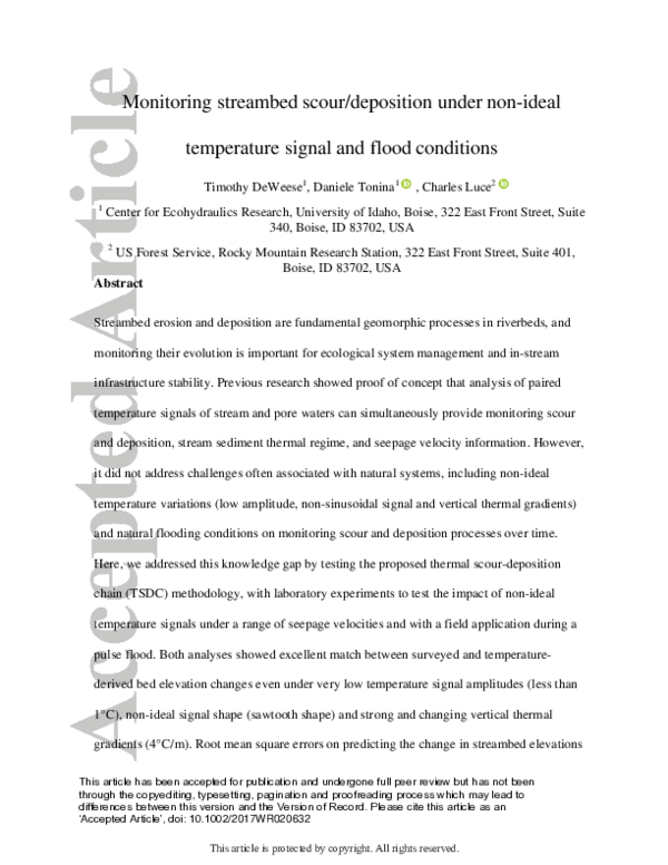 (PDF) Monitoring Streambed Scour/Deposition Under Nonideal Temperature ...