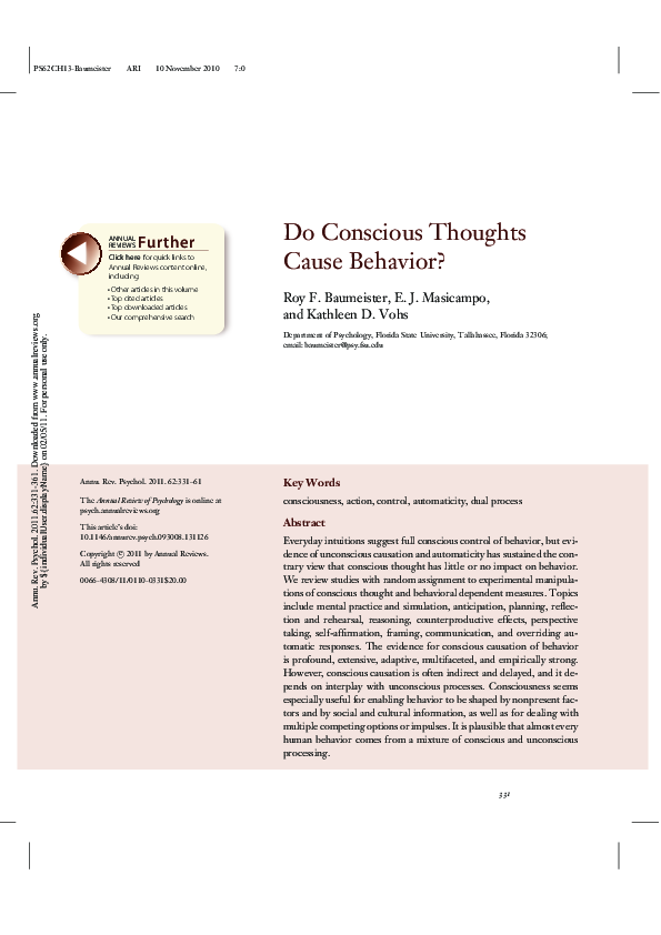 (PDF) Do Conscious Thoughts Cause Behavior?