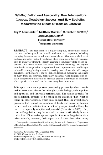 (PDF) Self-Regulation and Personality: How Interventions Increase ...