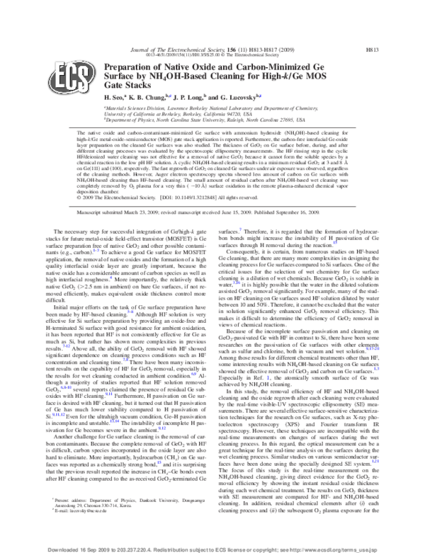 (PDF) Preparation of Native Oxide and Carbon-Minimized Ge Surface by NH ...