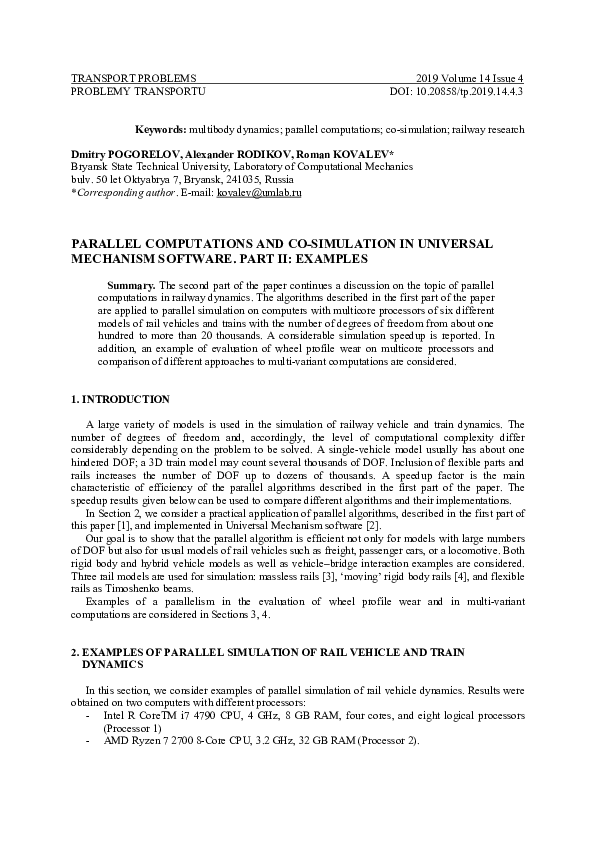 (PDF) Parallel Computations and Co-Simulation in Universal Mechanism Software. Part II: Examples ...