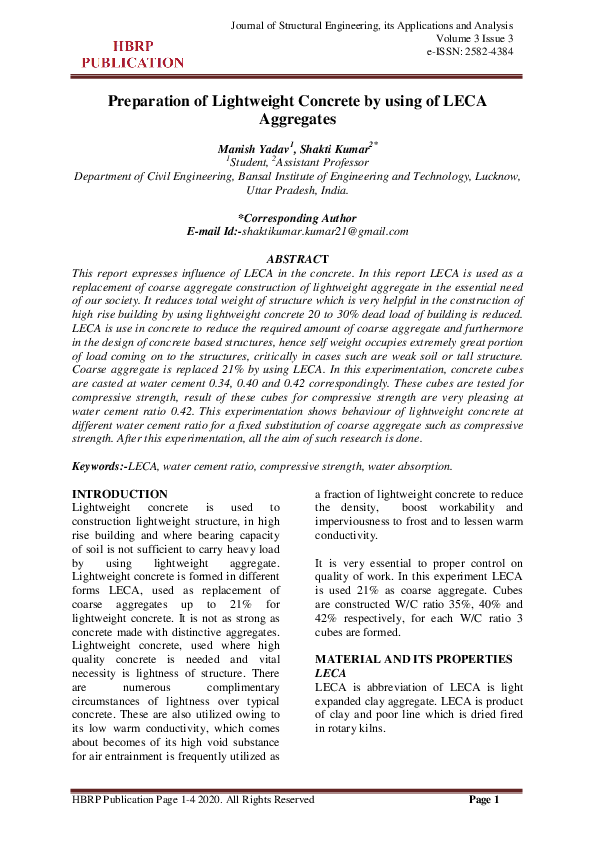 (PDF) Preparation of Lightweight Concrete by using of LECA Aggregates