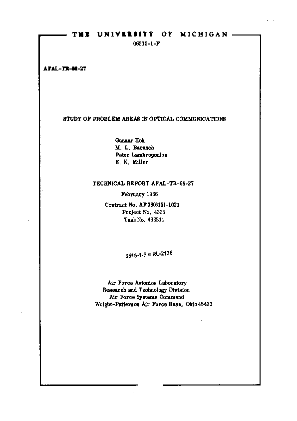(PDF) Communications-Study of Problem Areas in Optical Communication