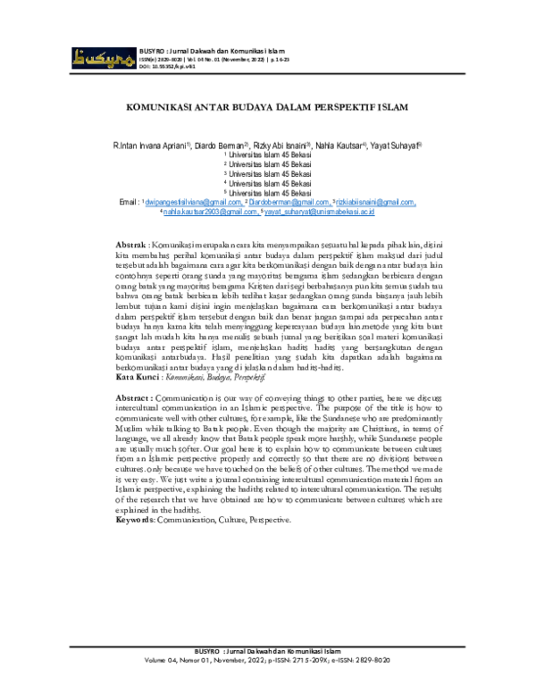 (PDF) Komunikasi Antar Budaya Dalam Perspektif Islam