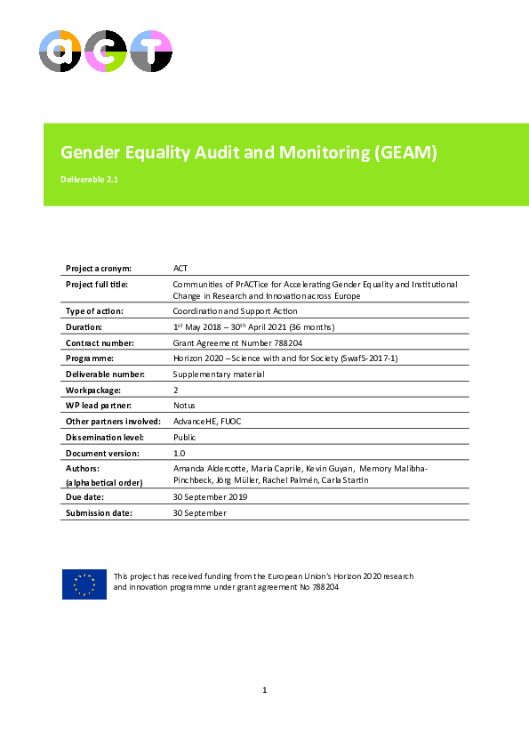 (PDF) ACT - Gender Equality Audit and Monitoring (GEAM) - version 2